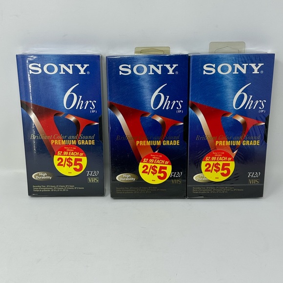 Sony | Media | 3 New Sealed Sony 6 Hrs Ep Premium Grade T2 Brilliant Color Vhs Blank Tapes ...